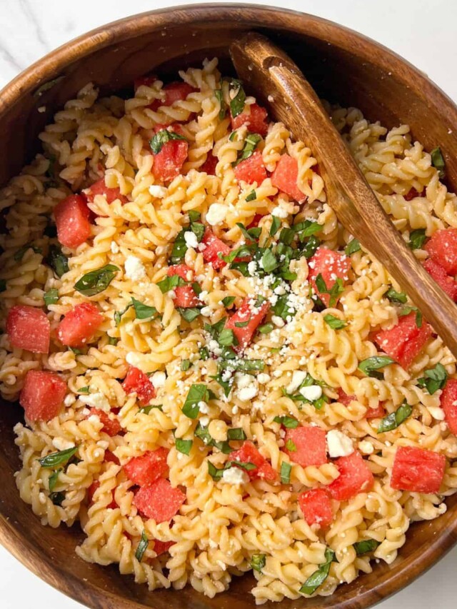 Feta Cheese Watermelon Basil Pasta Salad Recipe - Feasty Travels