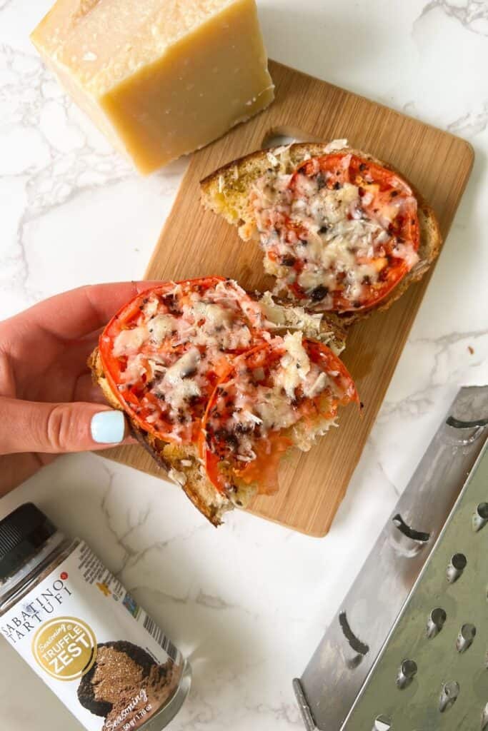 Truffle Parmesan Bread with Tomatoes - Feasty Travels