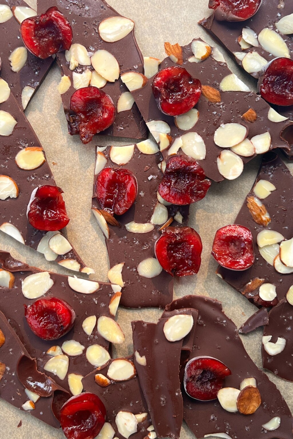 Chocolate Almond Bark with Cherries - Feasty Travels