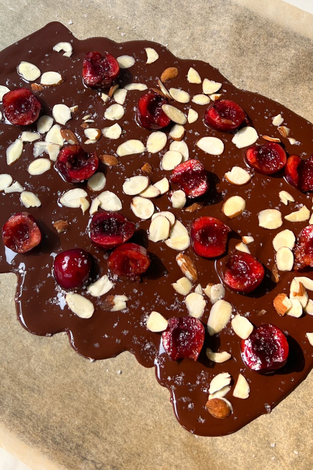 Chocolate Almond Bark with Cherries - Feasty Travels