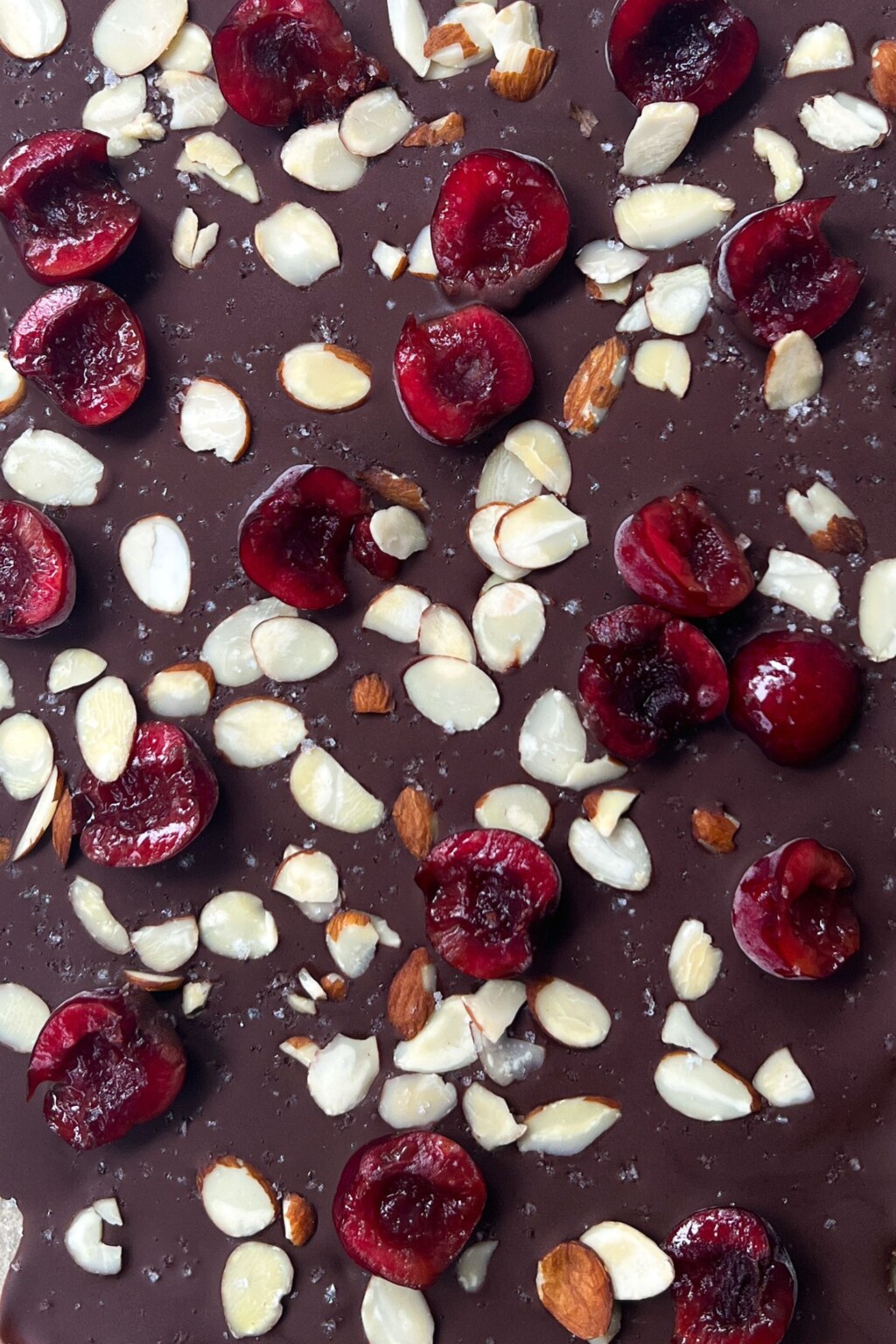 Chocolate Almond Bark with Cherries - Feasty Travels