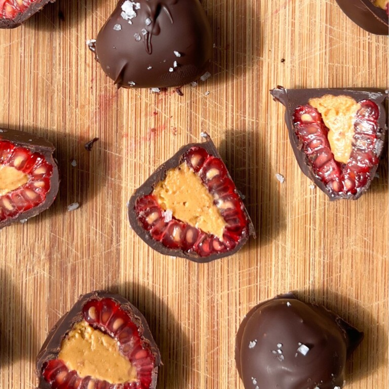 Chocolate Covered Raspberries with Peanut Butter - Feasty Travels