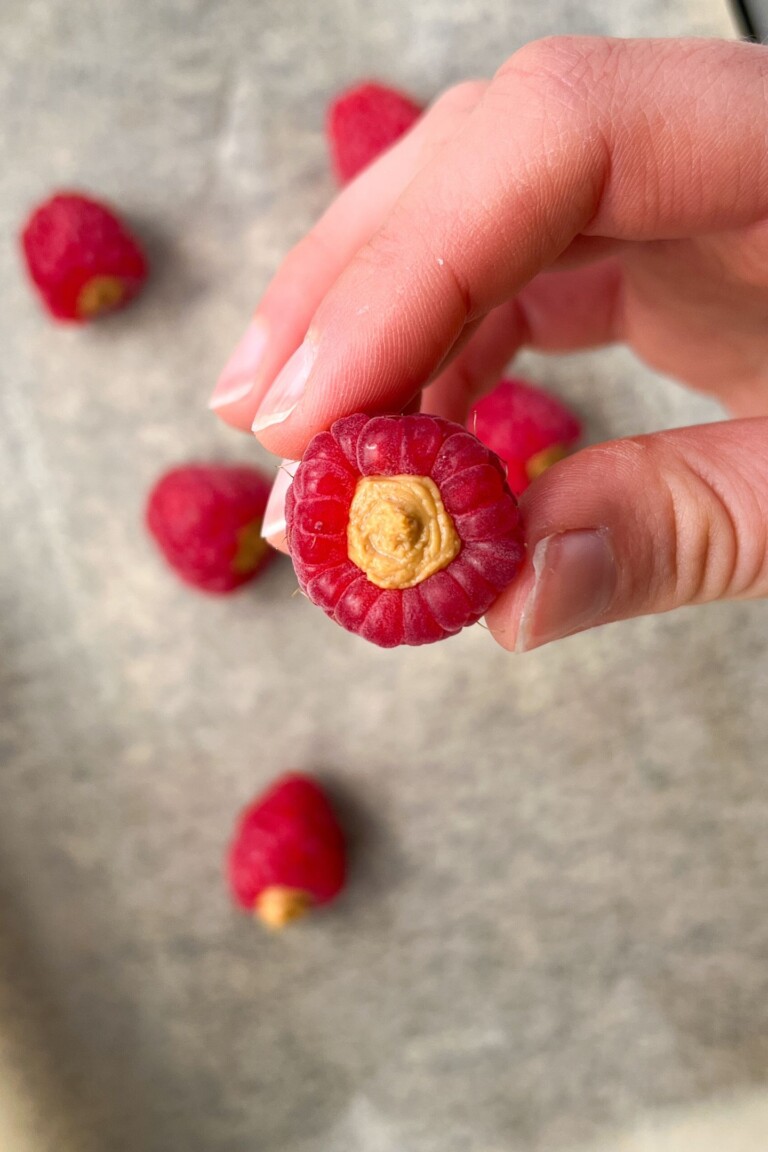 Chocolate Covered Raspberries with Peanut Butter - Feasty Travels