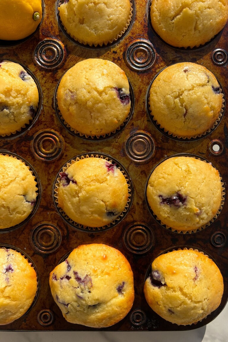 Blueberry Muffins using Greek Yogurt and Lemon - Feasty Travels